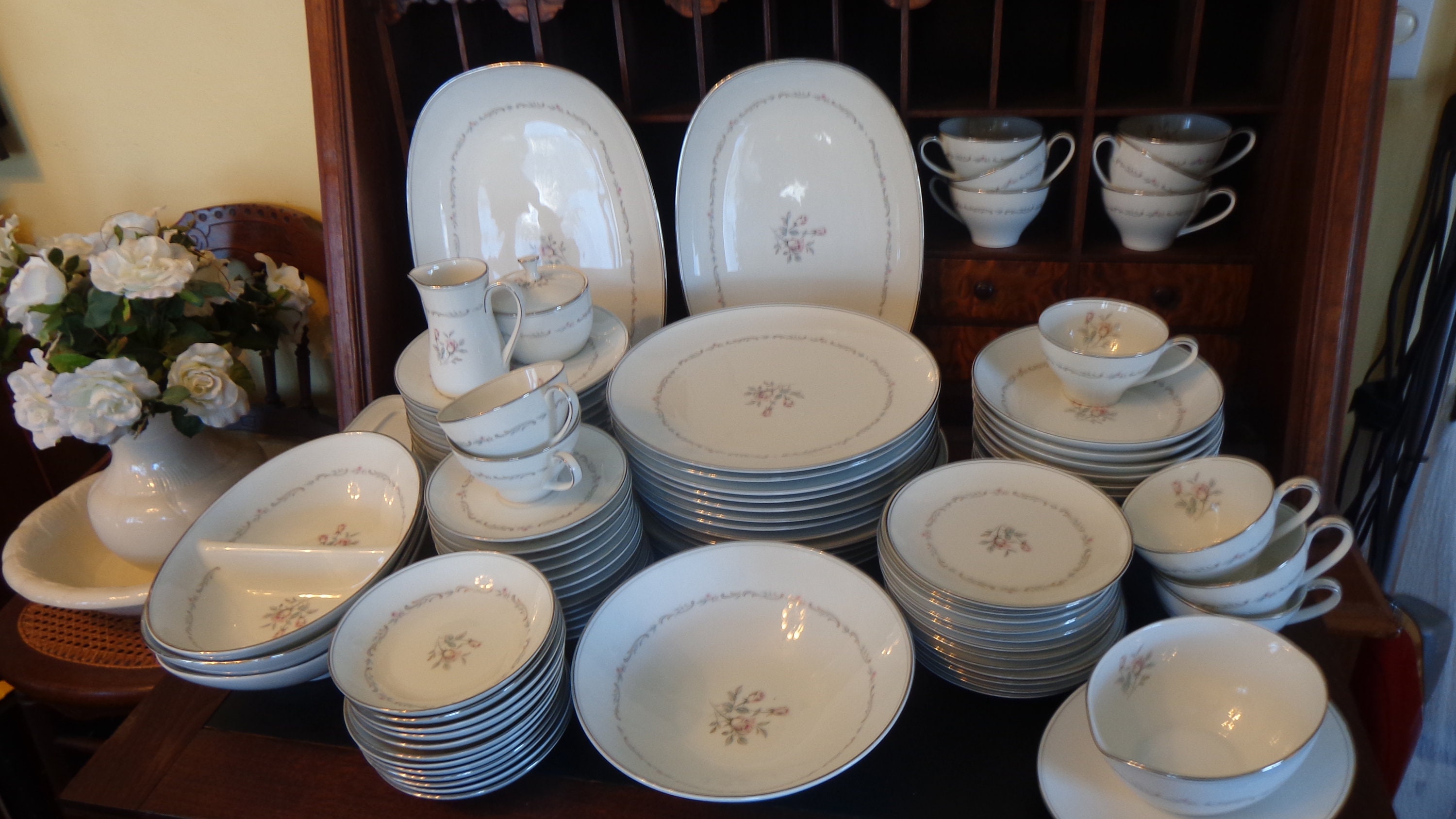 Vintage Noritake China Set, Mayfair Platinum Trim, 1960s Service for 12 ...