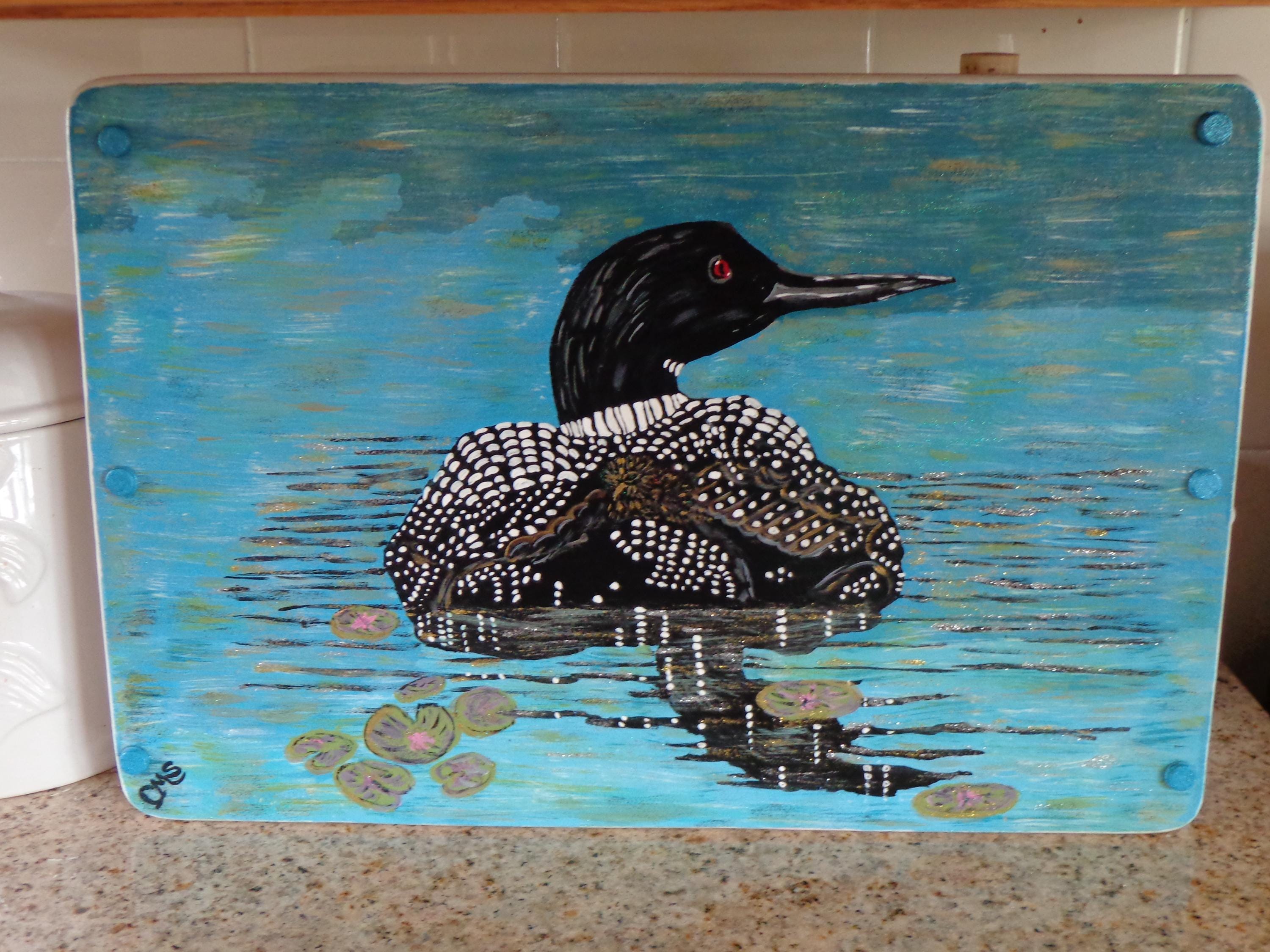 Hand-painted Loon on 12" X 18" Cuisinart Wood Cutting Board/country ...