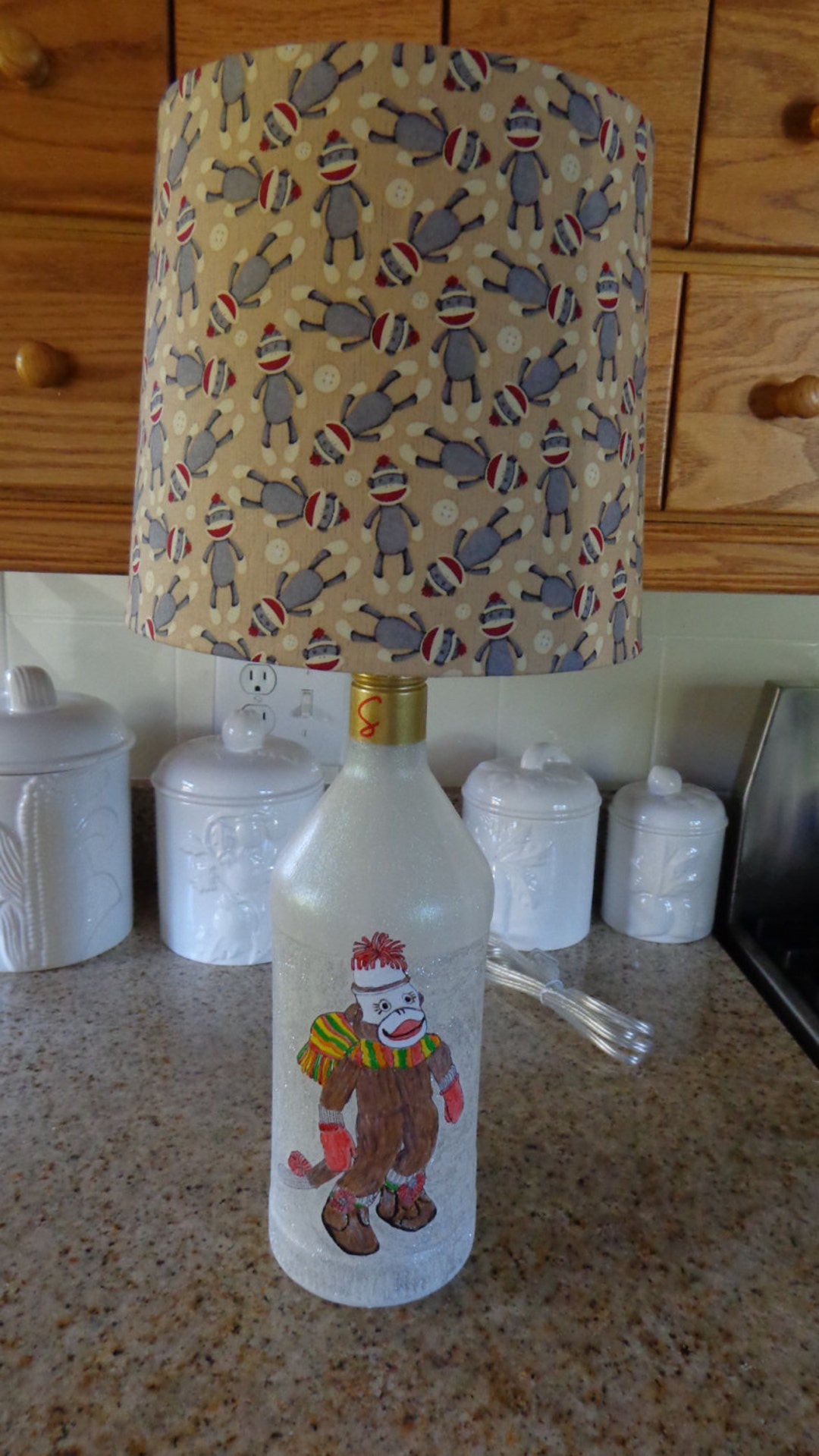 Hand-painted Sock Monkey Table Lamp, Recycled Bottle, Folk Art - Etsy
