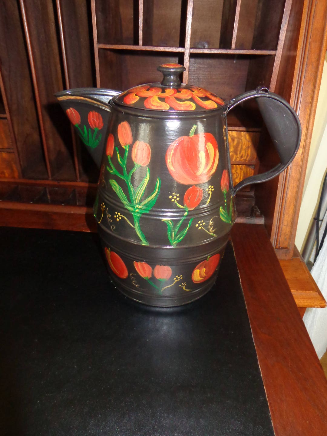 Antique Tin Coffee Pot Freehand Country Painted (11" X 11") - Etsy