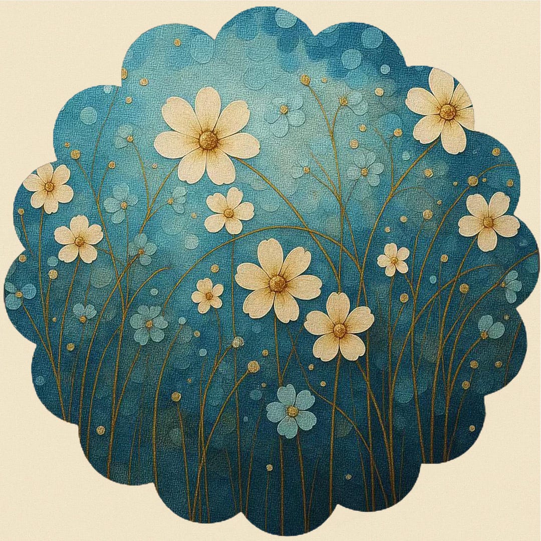 Blue Flower Placemat Set – Linen Style Round Dining Mats – Elegant ...