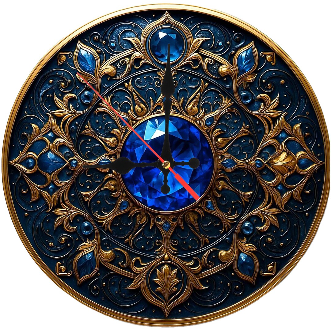 Blue Gem Wall Clock – Luxury Acrylic Wall Clock – Silent Round Wall ...