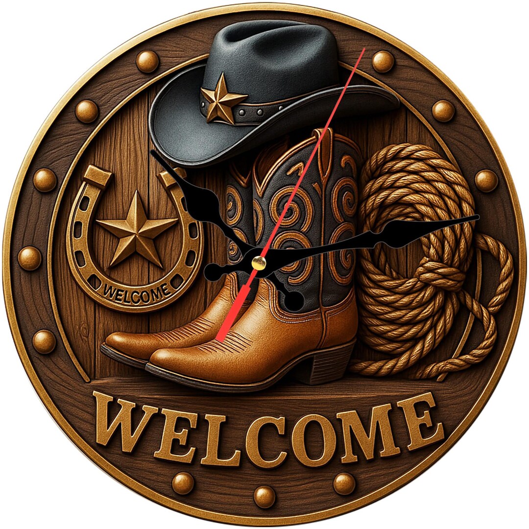 Western Cowboy Welcome Sign 10 Inch Round Wooden Hanging Plaque Wall ...