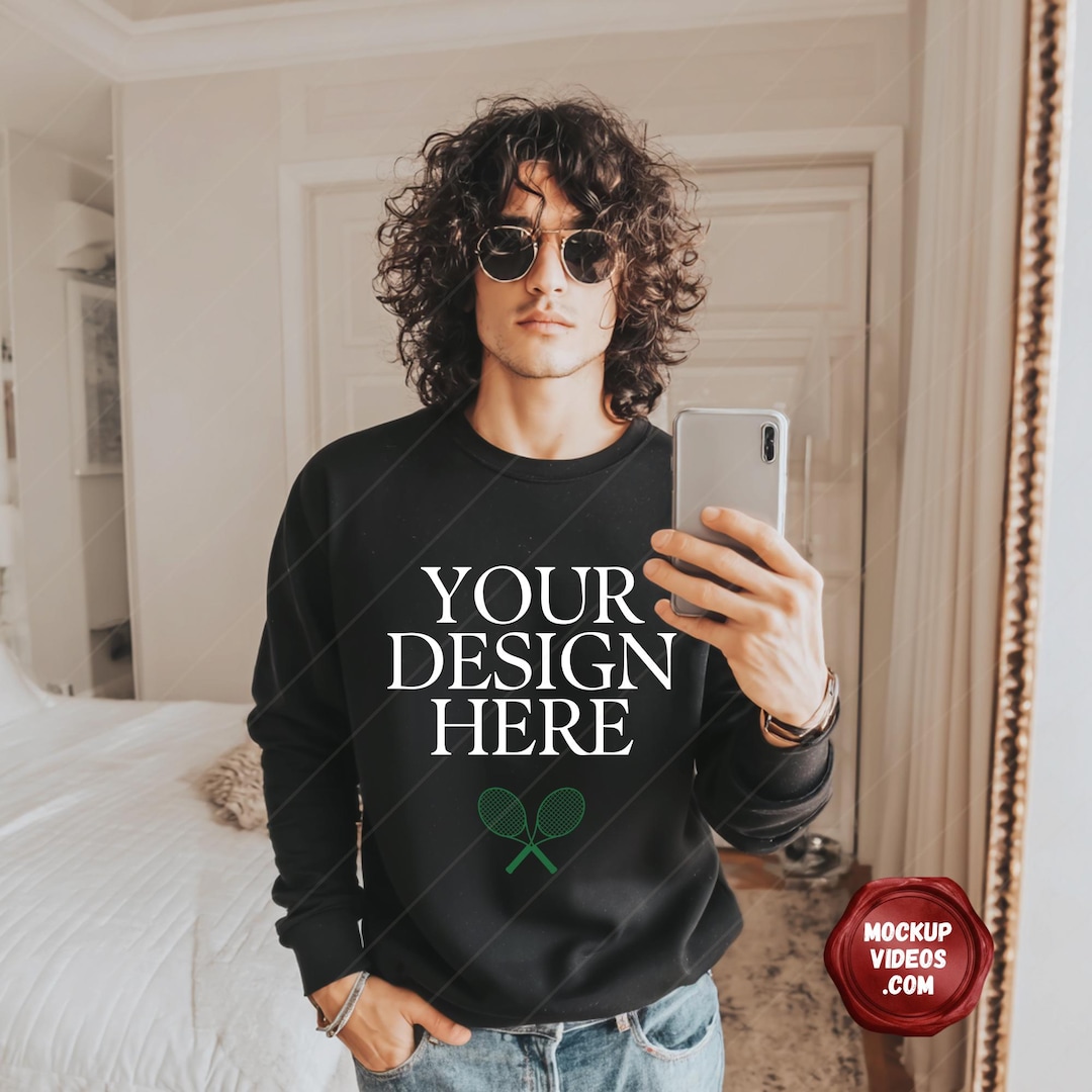 Gildan 18000 Mens Black Sweatshirt Mockup on Male Human Model | Apparel ...