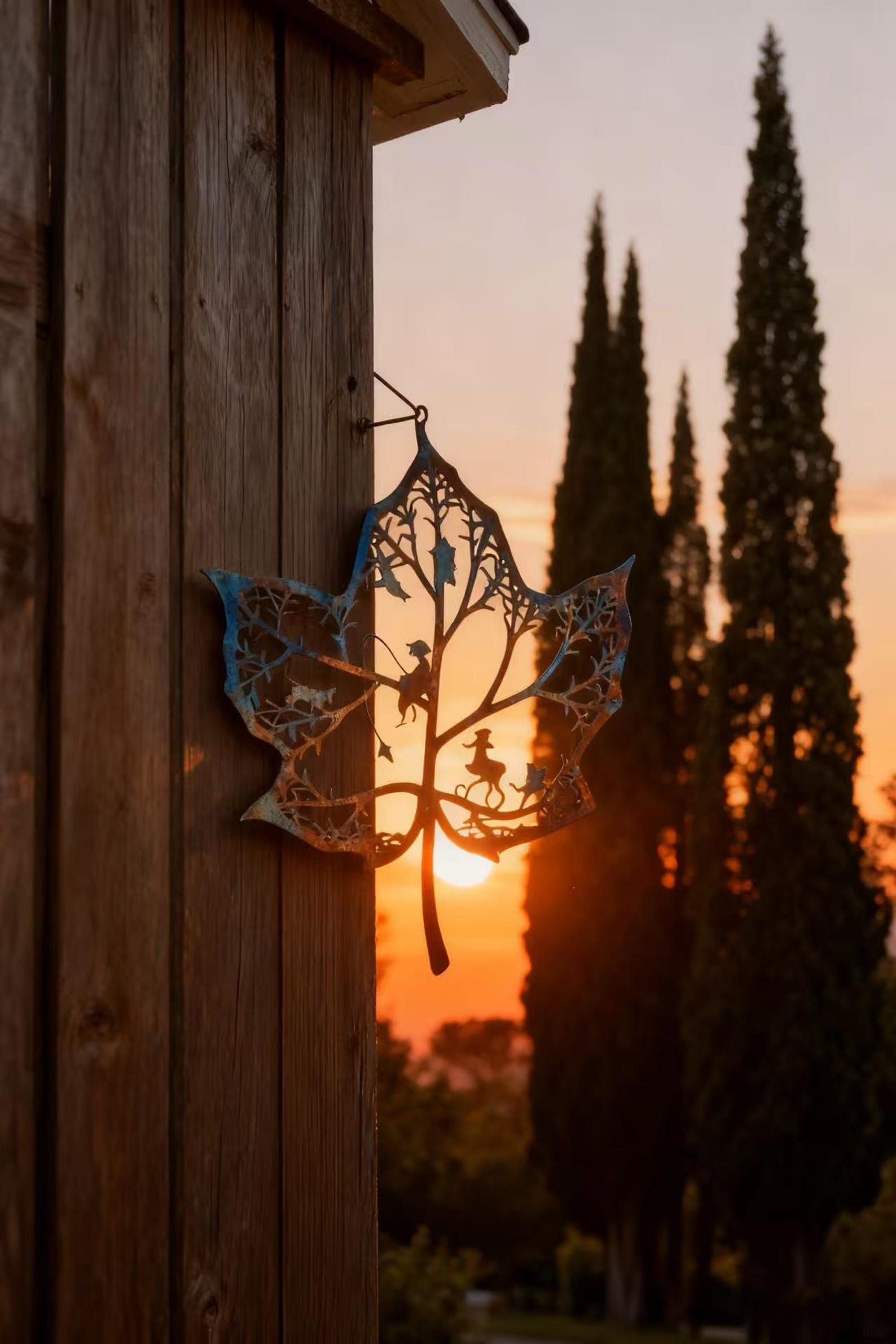 Heat Colored Metal Hollow Maple Leaf Sign, Colorful Leaf Wall Decor ...