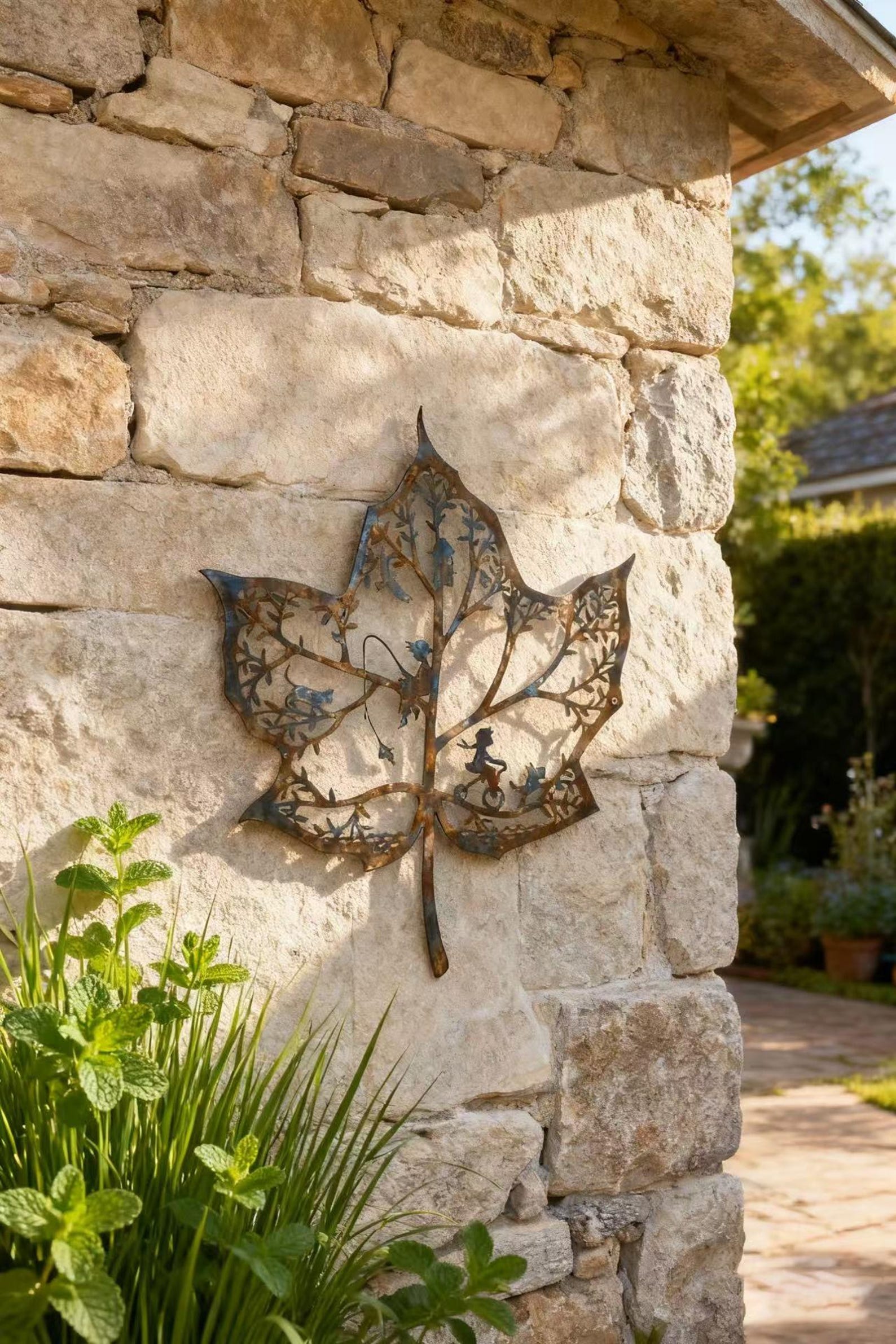 Heat Colored Metal Hollow Maple Leaf Sign, Colorful Leaf Wall Decor ...