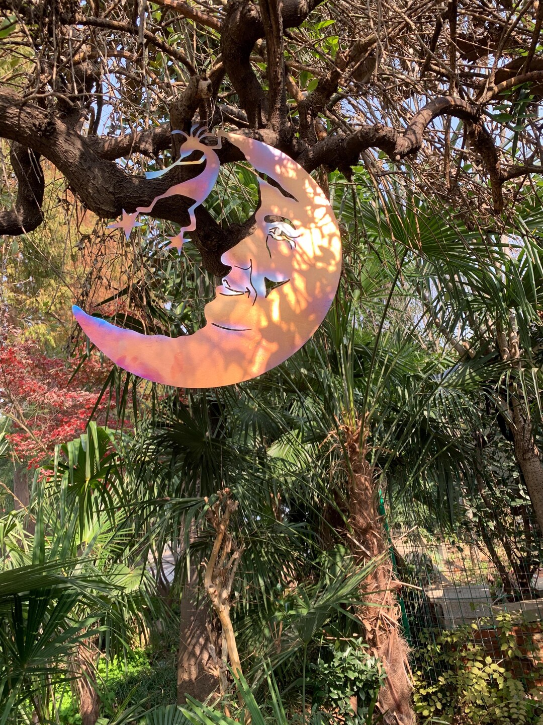 Heat Colored Metal Wacky Moon Face Garden Sign, Wall Hanging Metal Moon ...