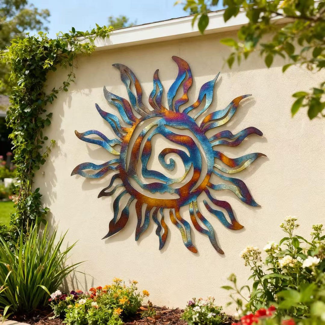 Wacky Sun Colorful Metal Wall Art, Unique Patio & Garden Decor ...