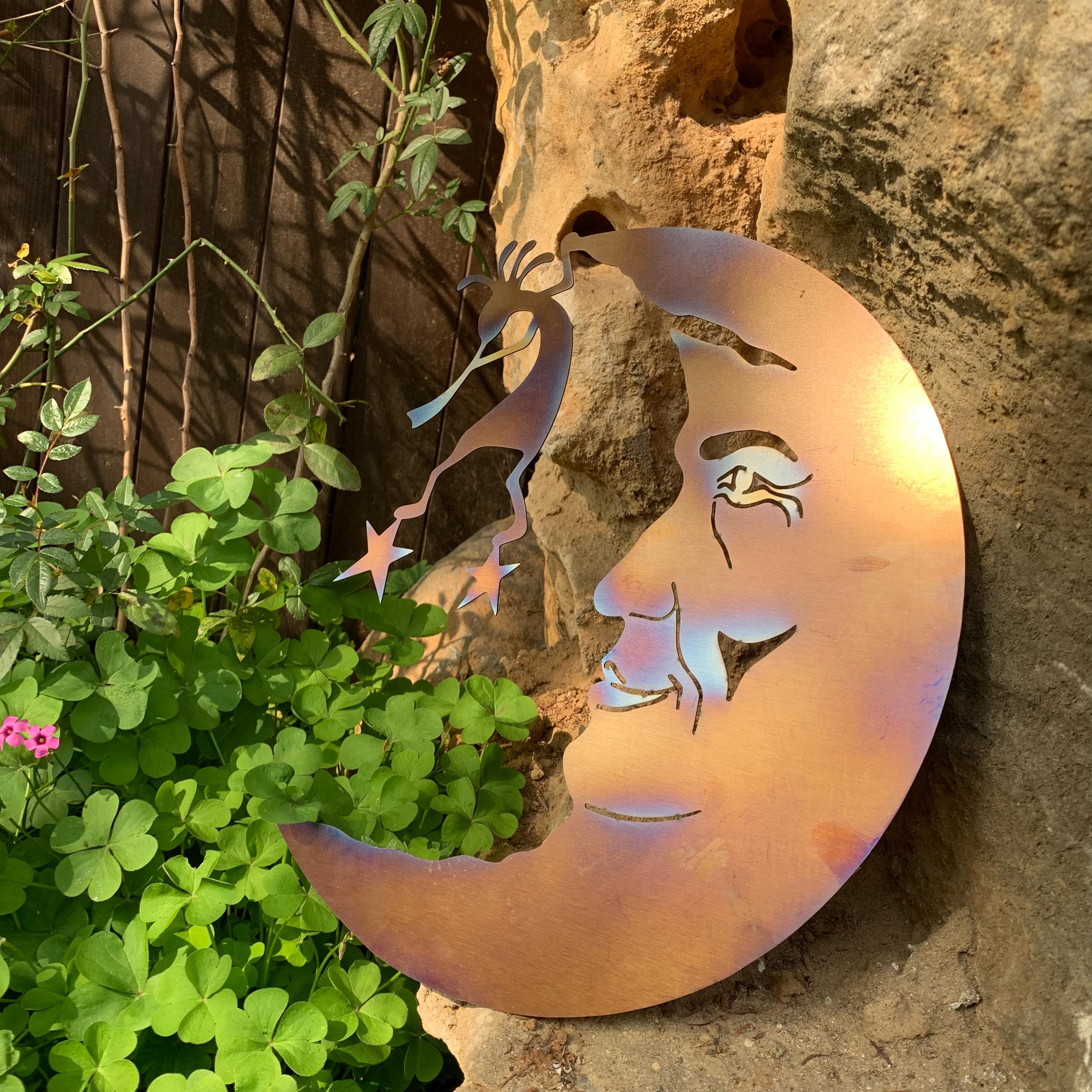 Heat Colored Metal Wacky Moon Face Garden Sign, Wall Hanging Metal Moon ...