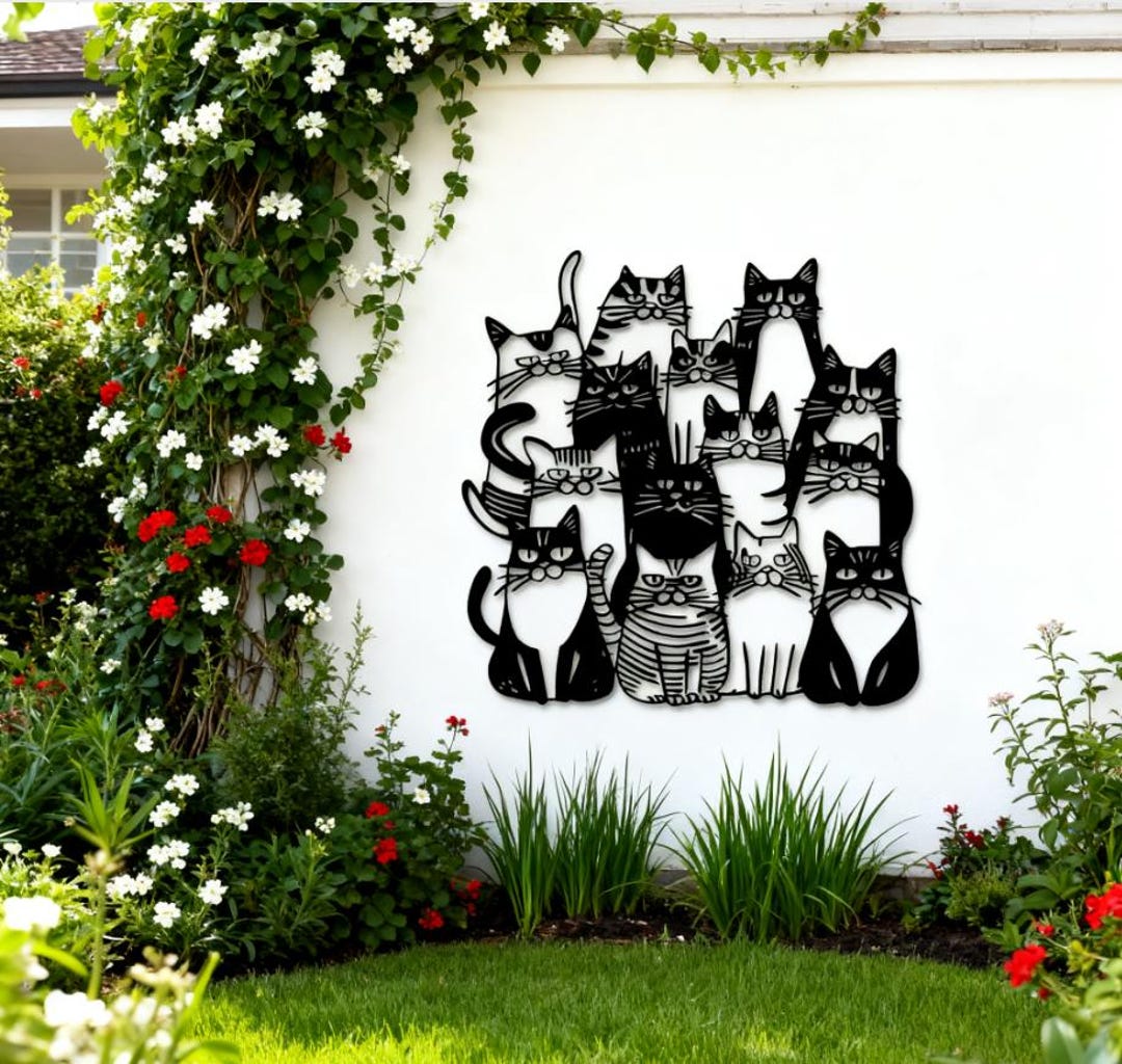 A Group of Cats Wall Decor, Creative Black Cat Metal Wall Hanging Decor ...