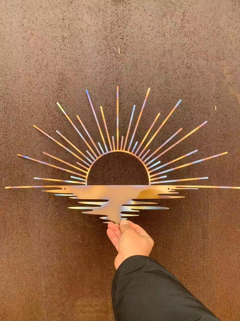 Sun Metal Wall Decor, Heat Colored Metal Sunrise Sign, Garden Wall Art ...