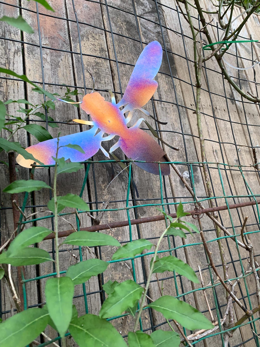 Colorful Metal Bee Sculpture, Outdoor Insect Art Decor, Rustic Fence ...