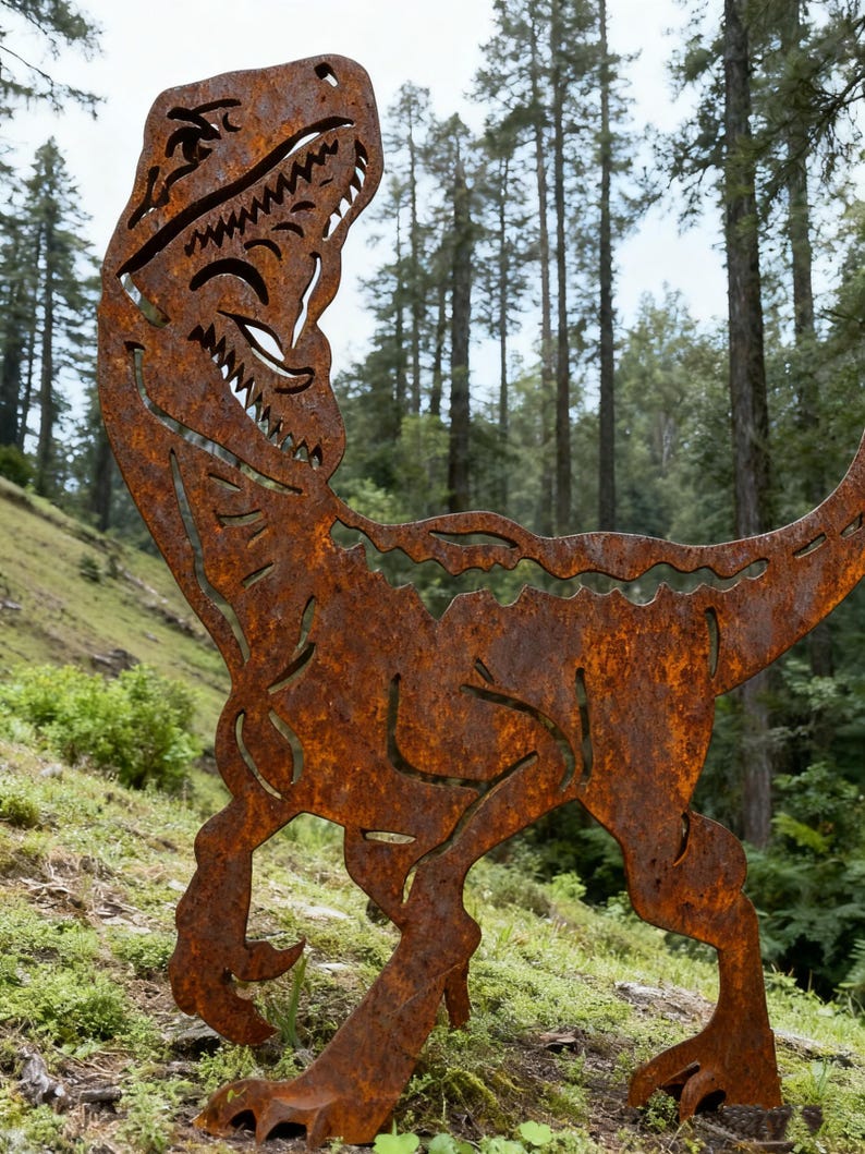 Tyrannosaurus Rex Dinosaur Sculpture, Yard Art Decor, Rusty Metal ...