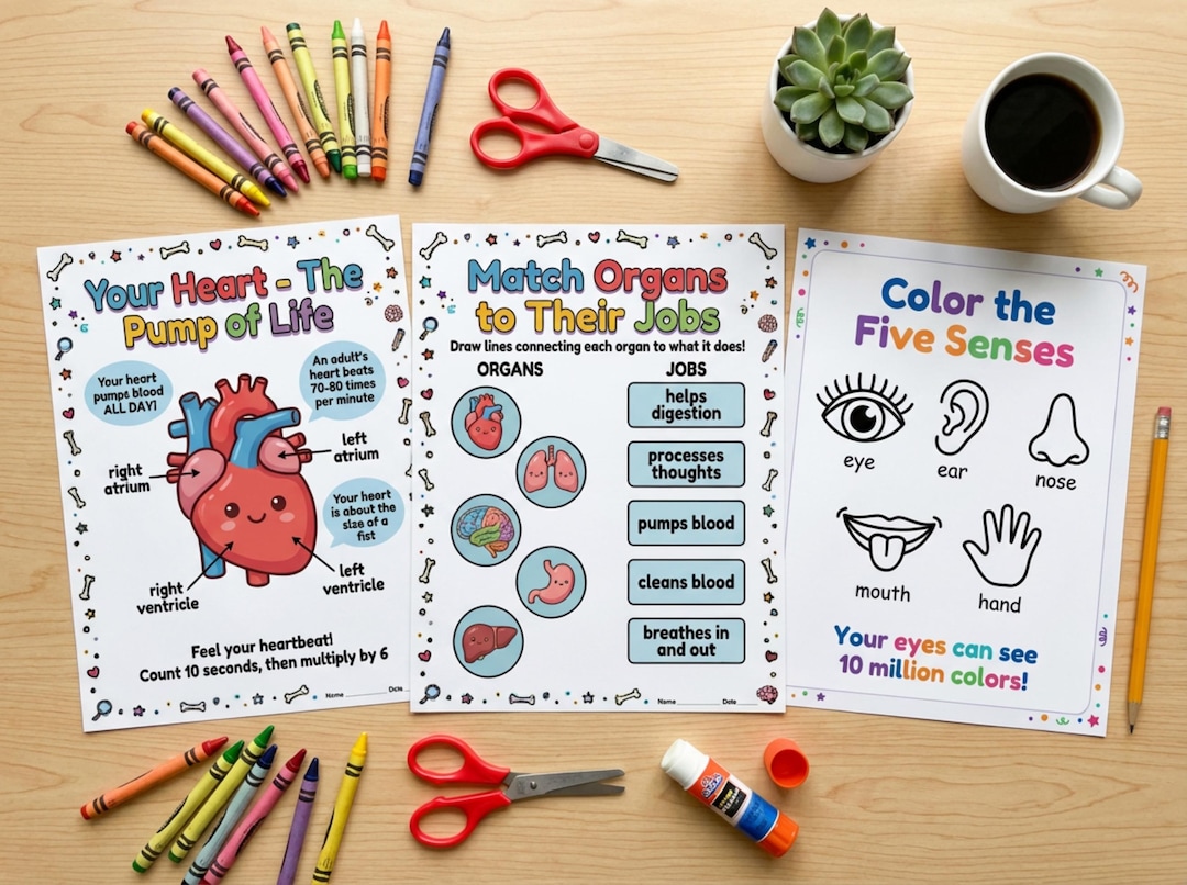 Human Anatomy Activity Pack | 5 Senses, Organs, Skeleton (PDF) - Etsy
