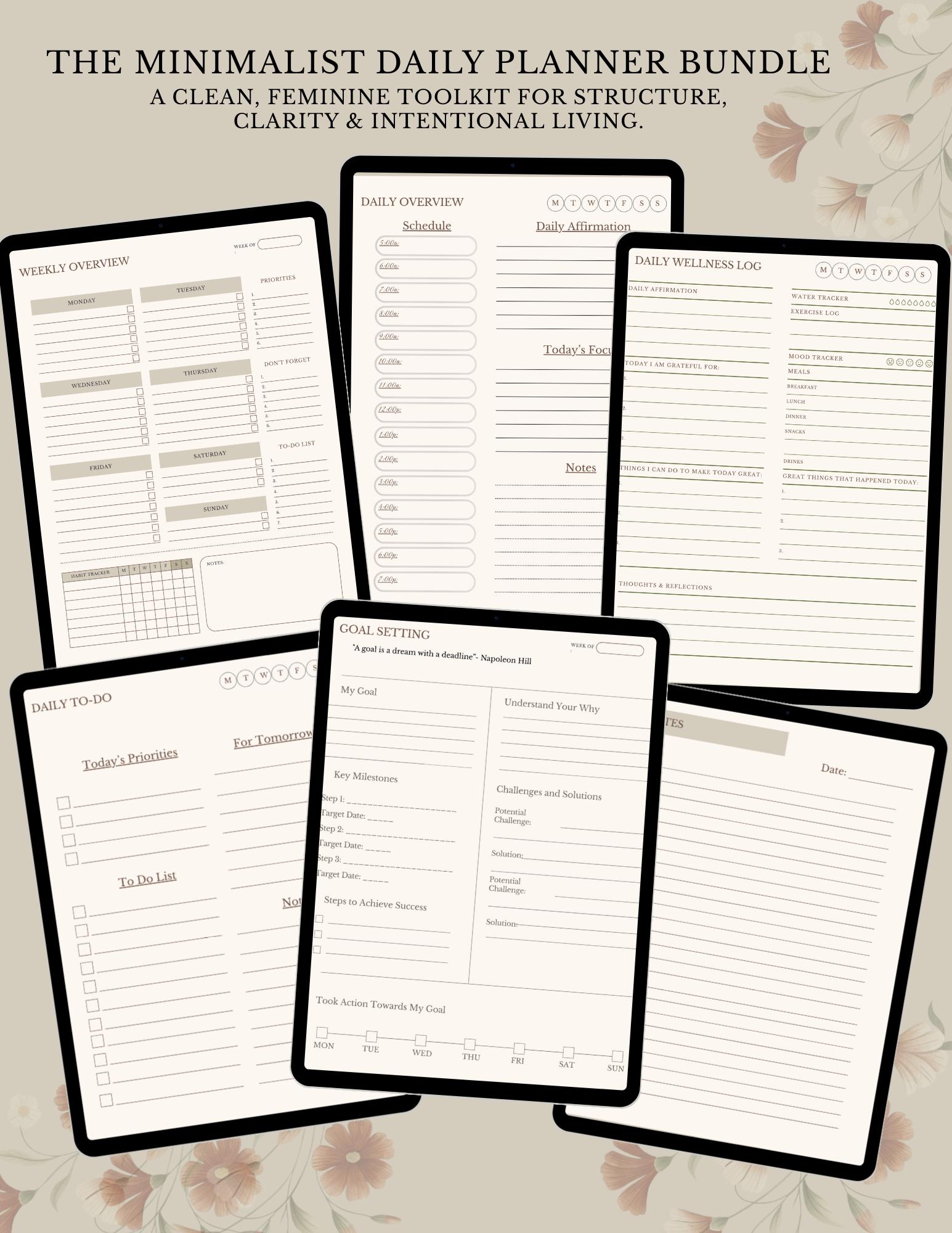 Beige Minimalist Planner Bundle – Daily, Weekly, Goal Setting (digital ...