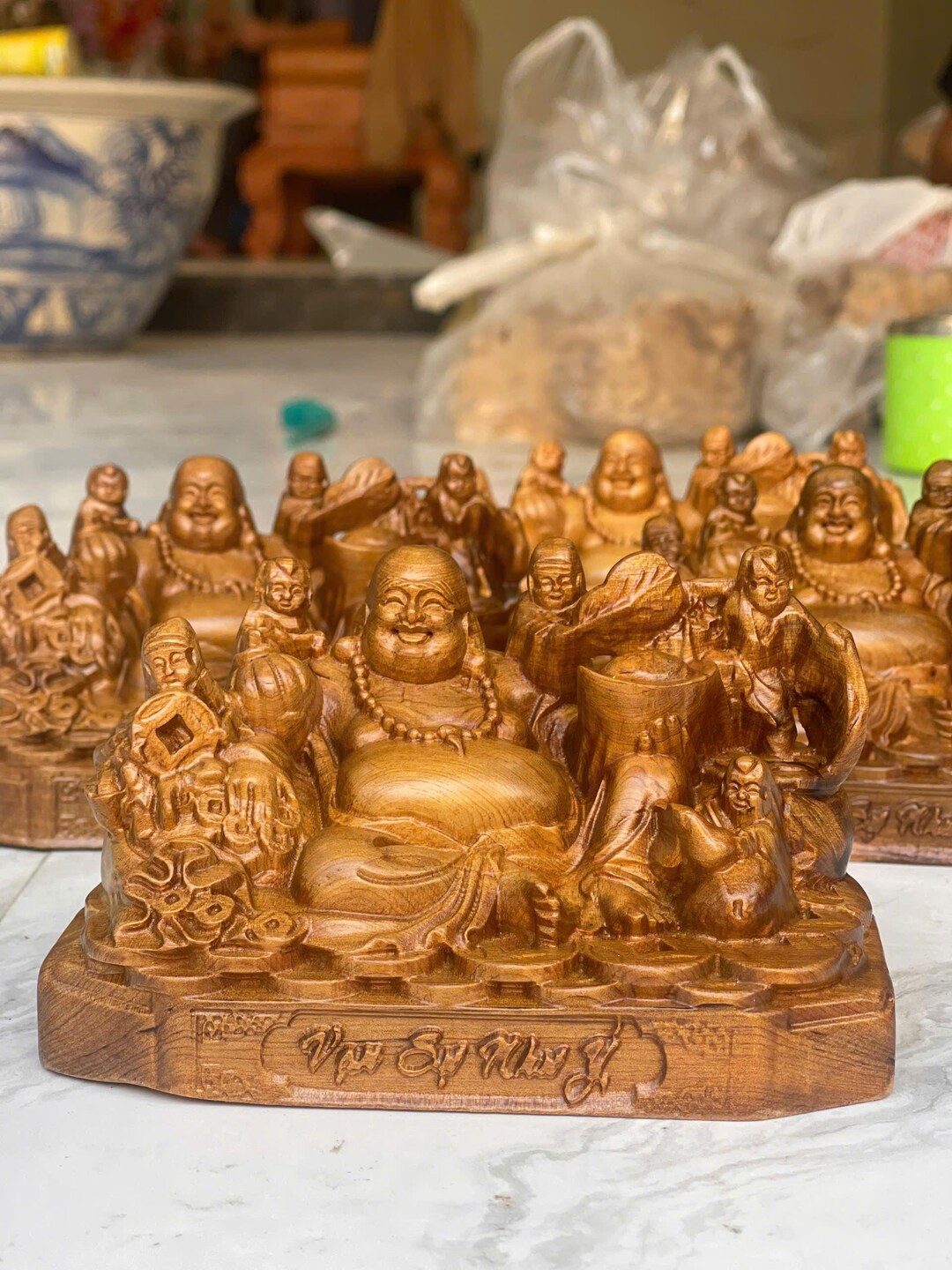 Green Cypress Wood Statue of Maitreya Buddha (phật Di Lặc) | Hand ...