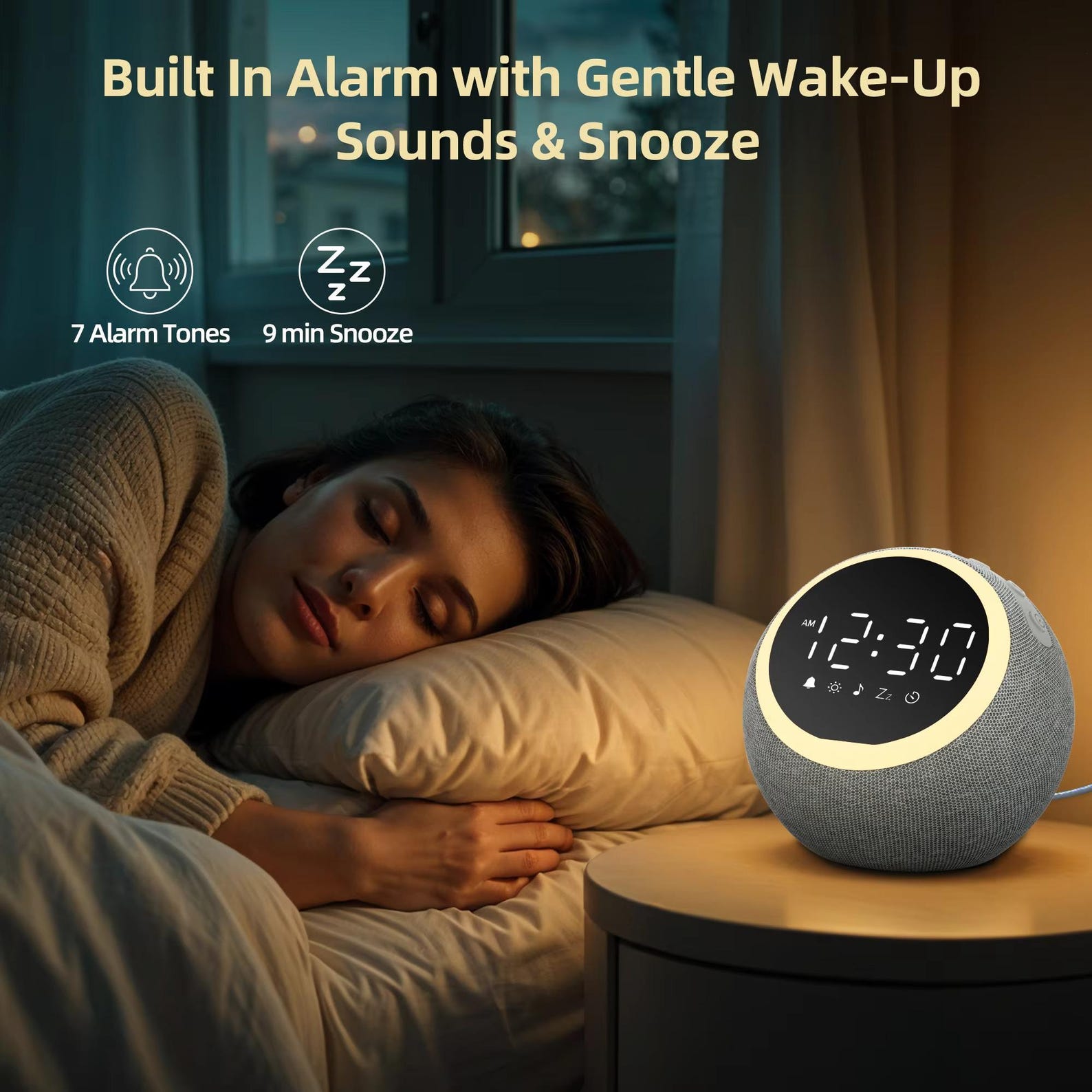 White Noise Sound Machine Alarm Clock With Night Light | 25 Soothing ...
