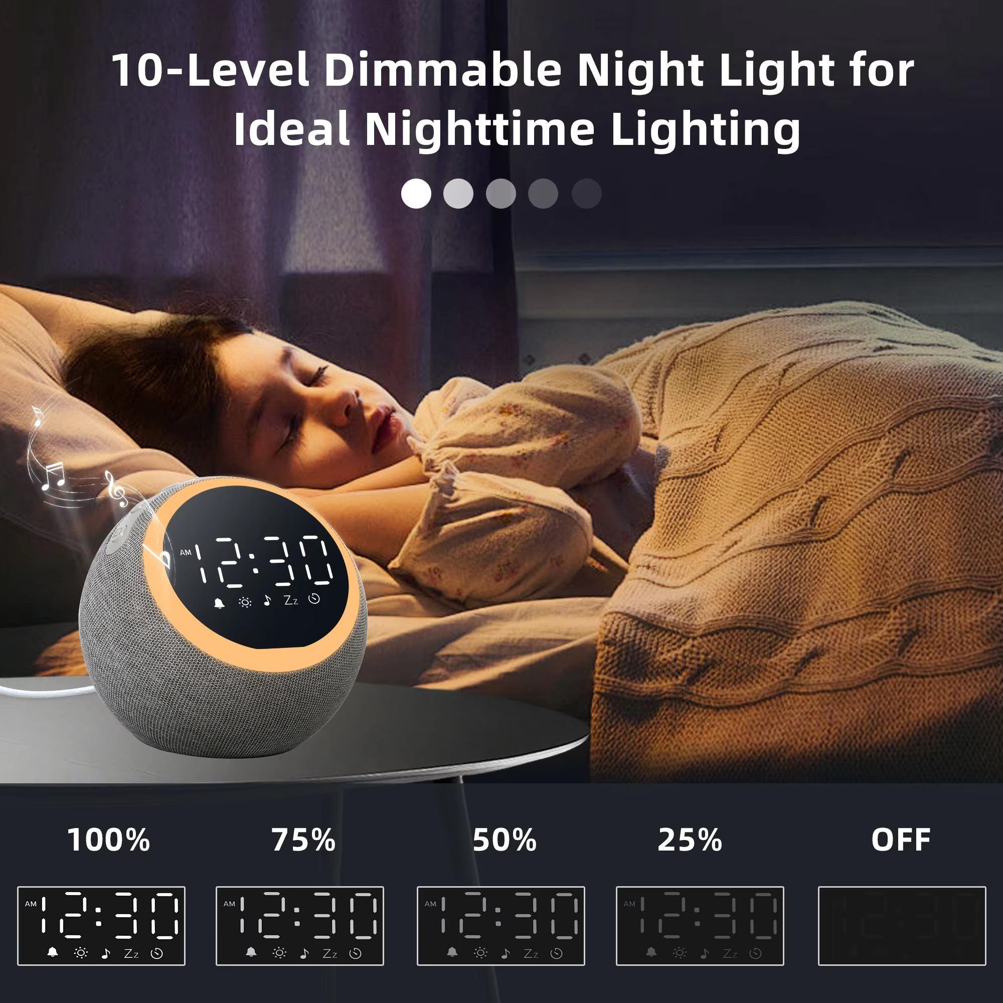 White Noise Sound Machine Alarm Clock With Night Light | 25 Soothing ...