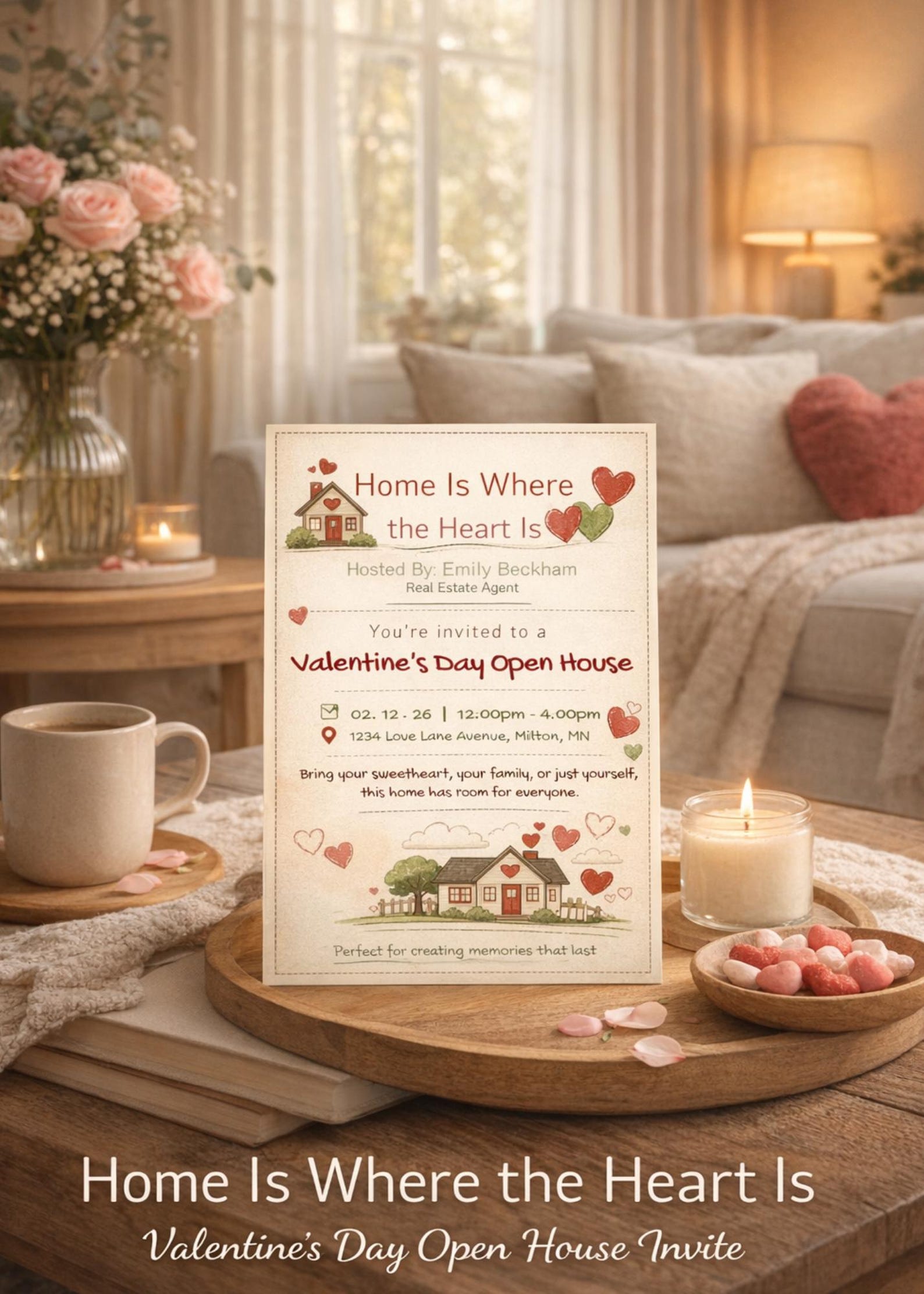 Home is Where the Heart is Open House Invite | Valentine’s Day Realtor ...