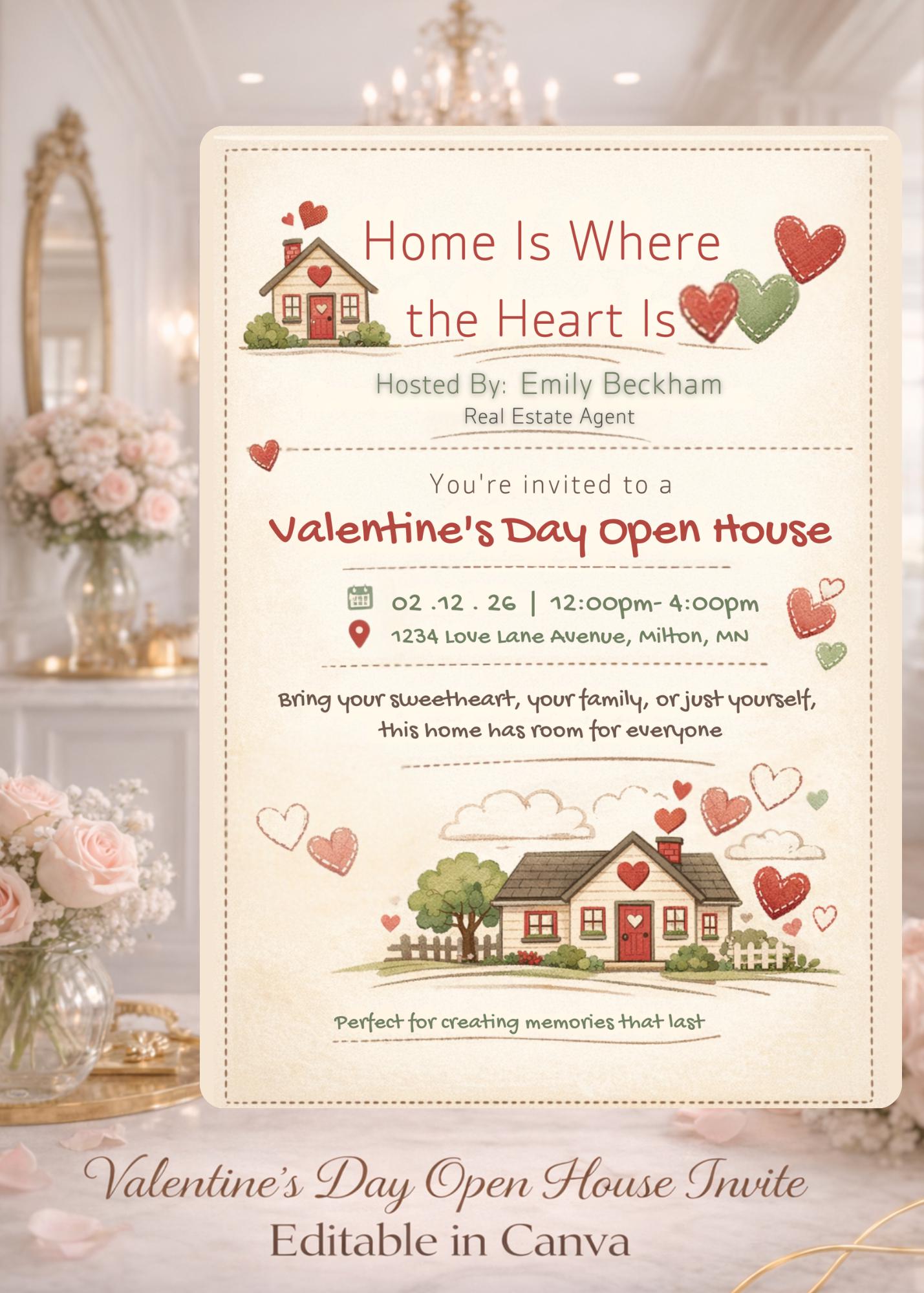 Home is Where the Heart is Open House Invite | Valentine’s Day Realtor ...