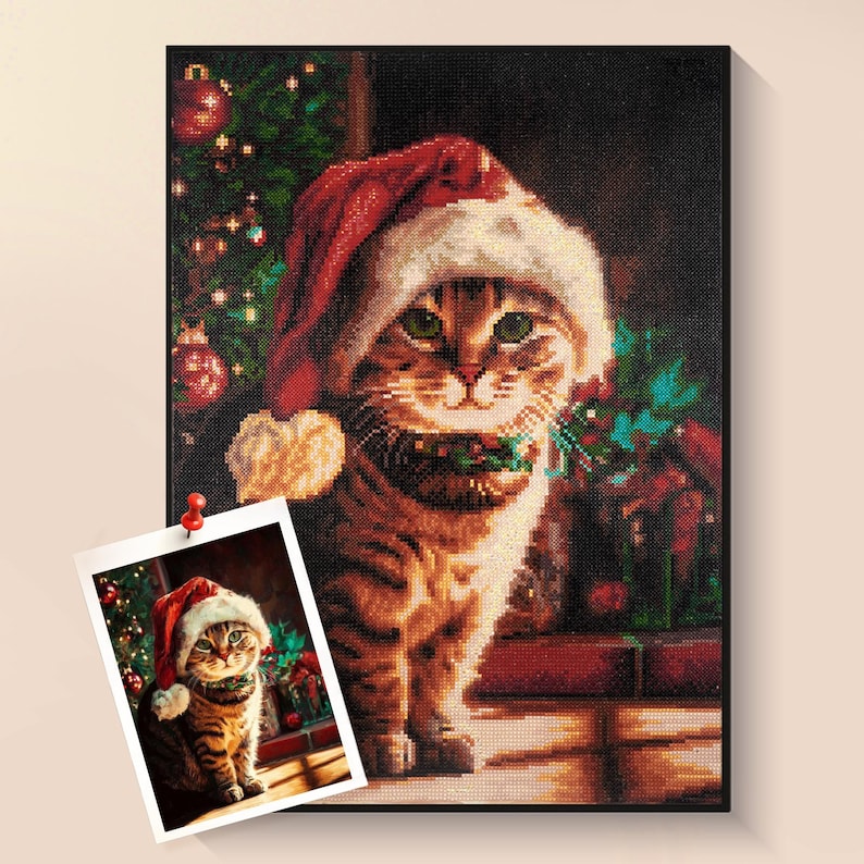 Christmas Tabby Cat Diamond Art Kit: Holiday Wall Decor 19.7x25.6in ...