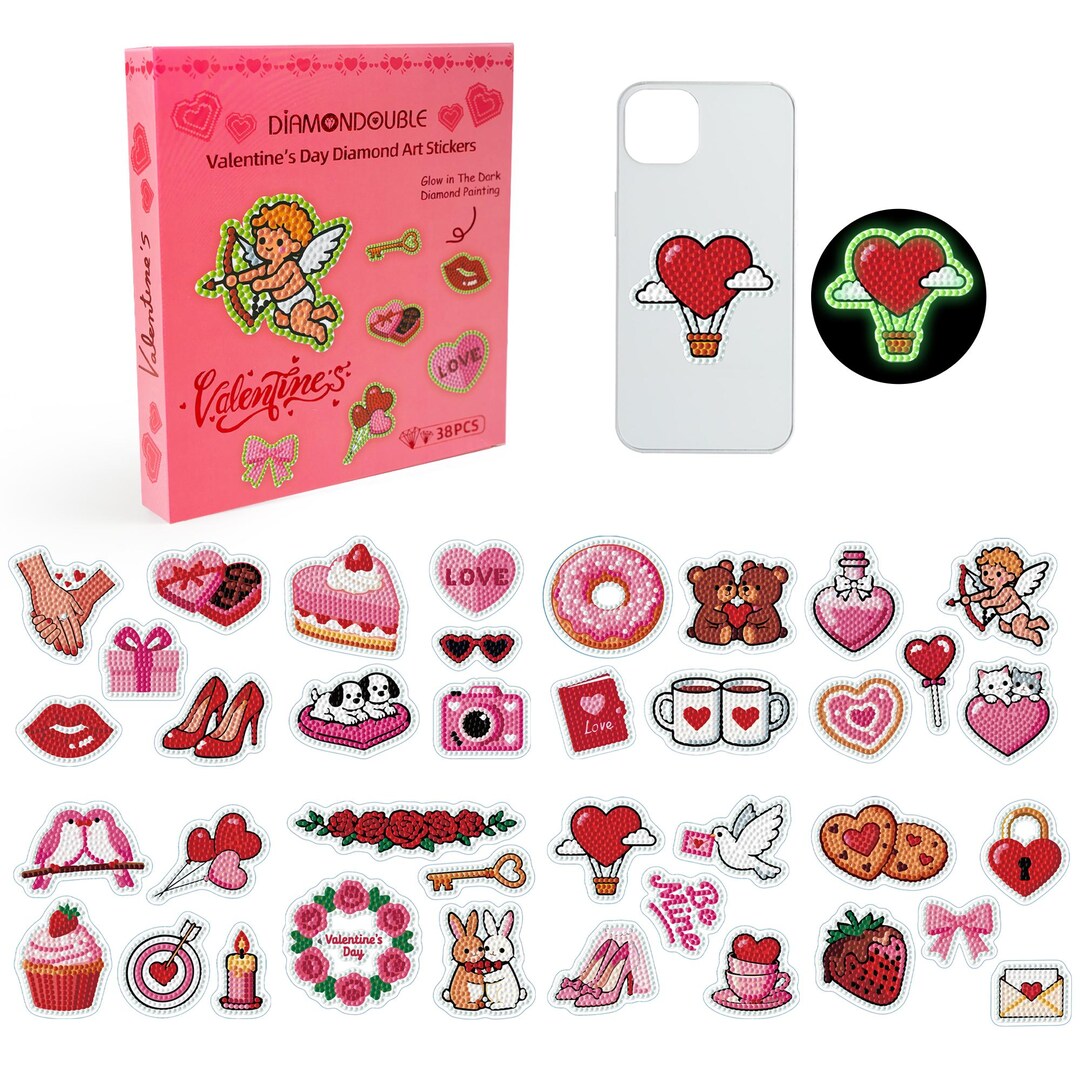 Valentine's Day Diamond Art Sticker Set, Fluorescent Outer Ring - Etsy