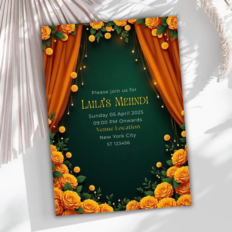Floral Mehndi Invitation Template: Editable Haldi Dholki Sangeet Invite ...