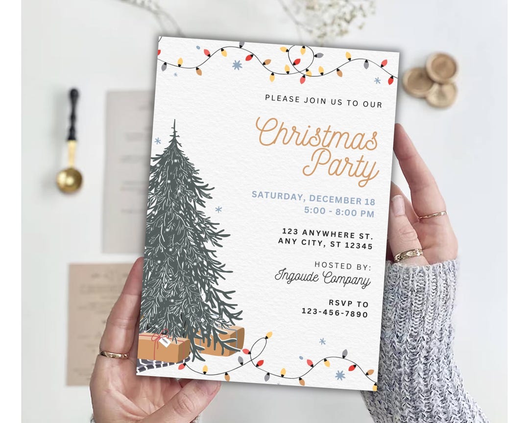 Editable Christmas Party Invitation Template, Holiday Lights (canva) - Etsy
