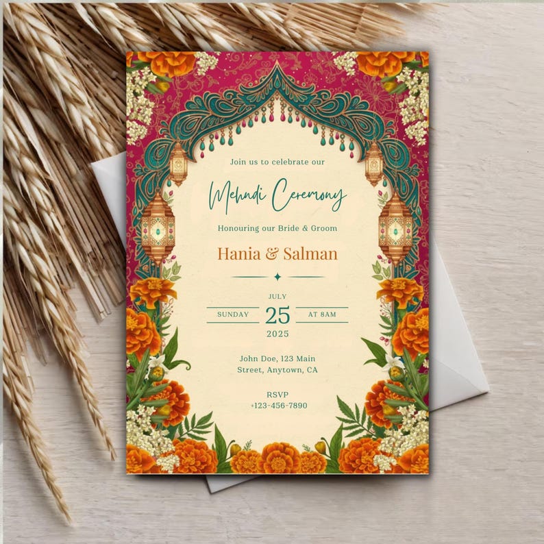 Colorful Mehndi Invitation Template: Haldi, Sangeet, Dholki (digital ...