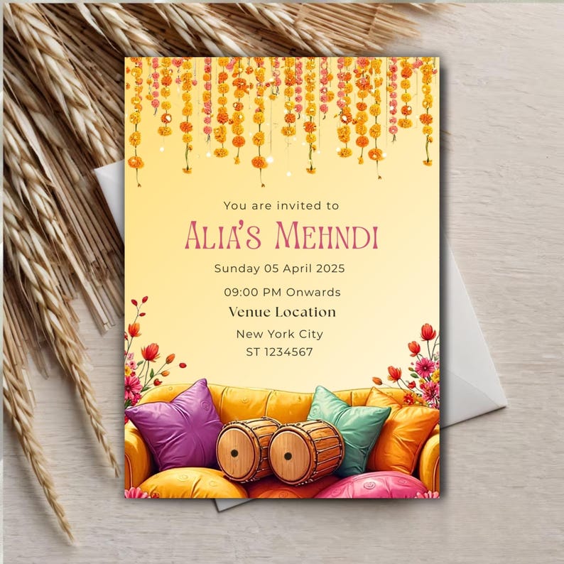 Colorful Mehndi Invitation Template: Haldi, Sangeet, Dholki (digital ...