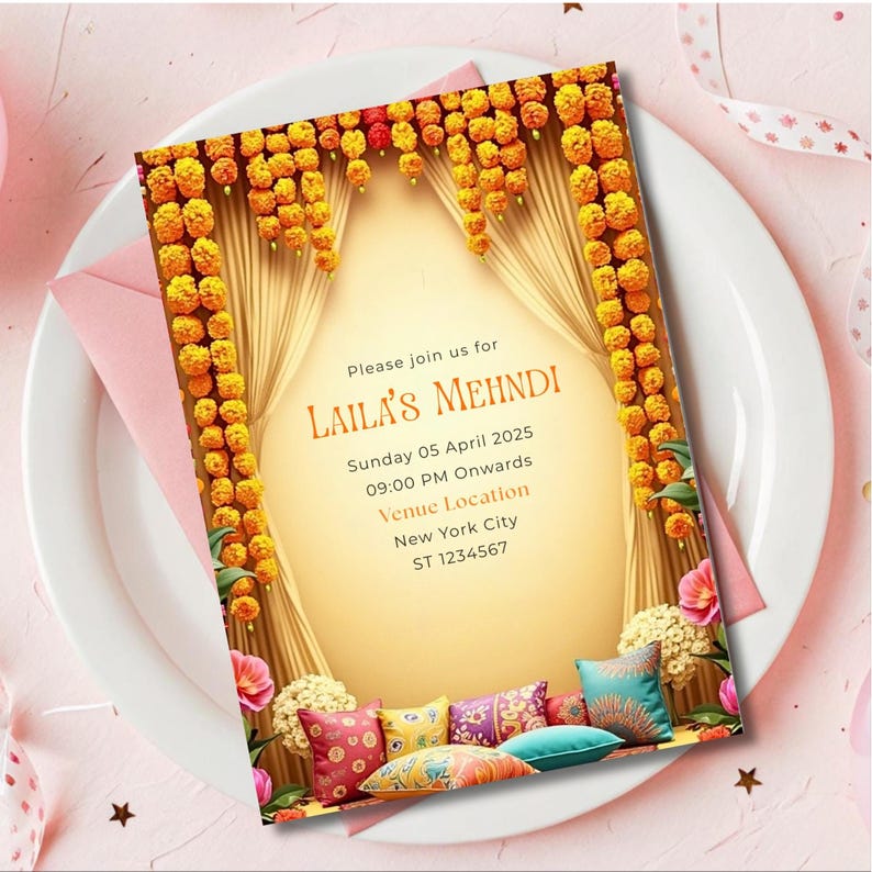 Floral Mehndi Invitation Template: Editable Haldi Dholki Sangeet Invite ...