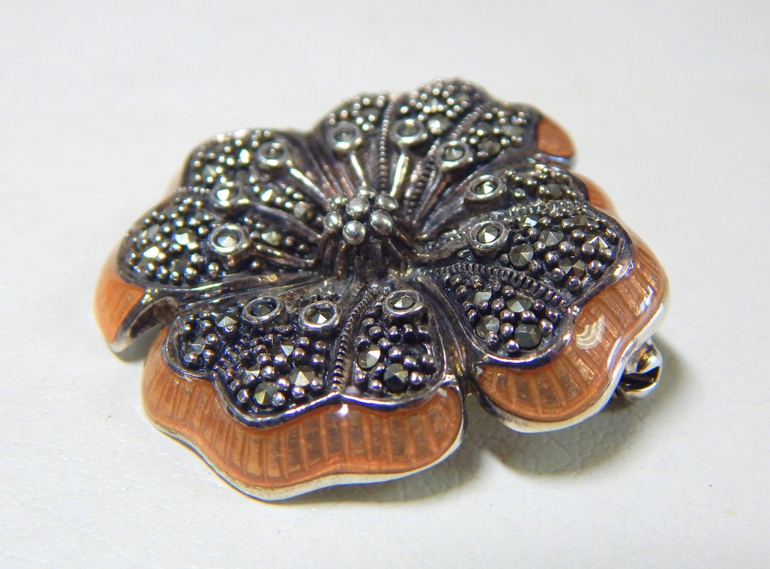 Vintage Sterling Silver Flower Pin - Etsy
