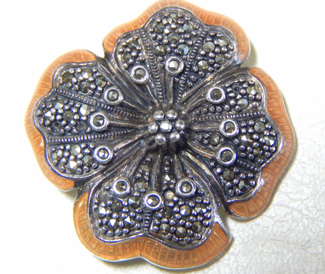Vintage Sterling Silver Flower Pin - Etsy