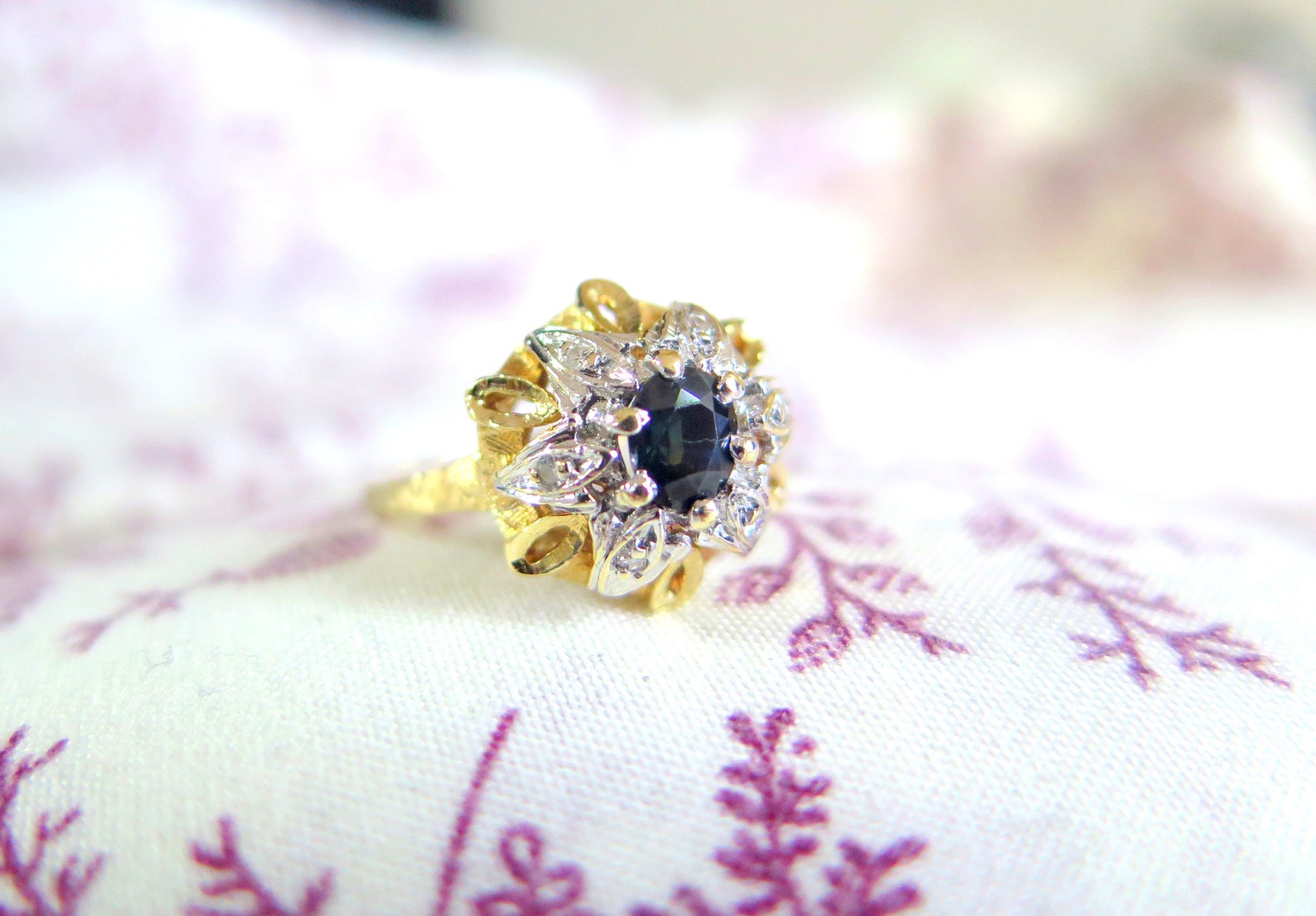 14k Two-tone Blue Star Ring - Etsy