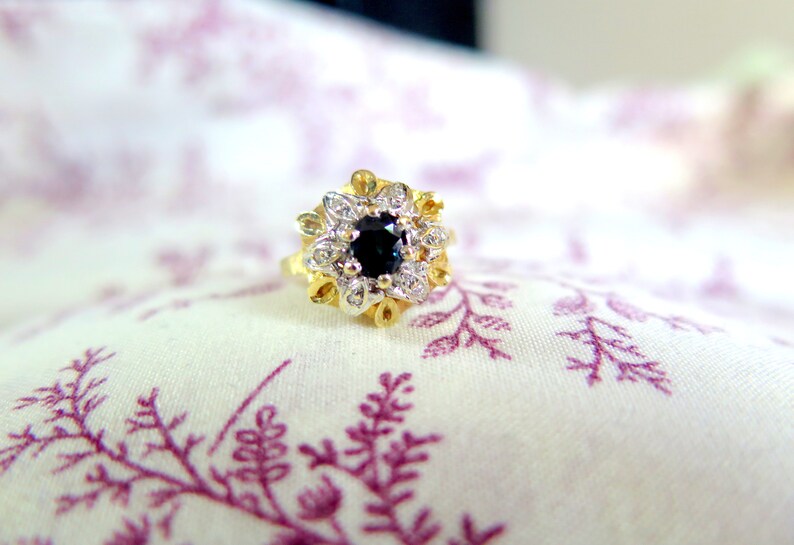 14k Two-tone Blue Star Ring - Etsy