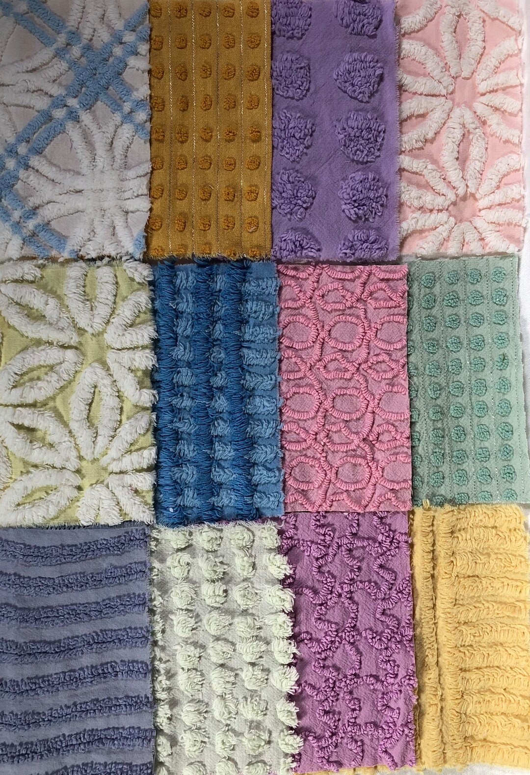 Vintage Chenille Spring Pastel Fabric Quilt Squares / Qty 12 6x6" 1 of ...