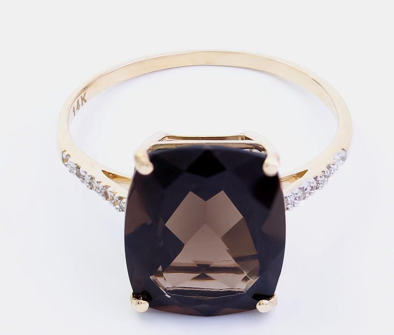 14K Yellow Gold Smoky Quartz Diamond Ring With IGI Report, Natural ...