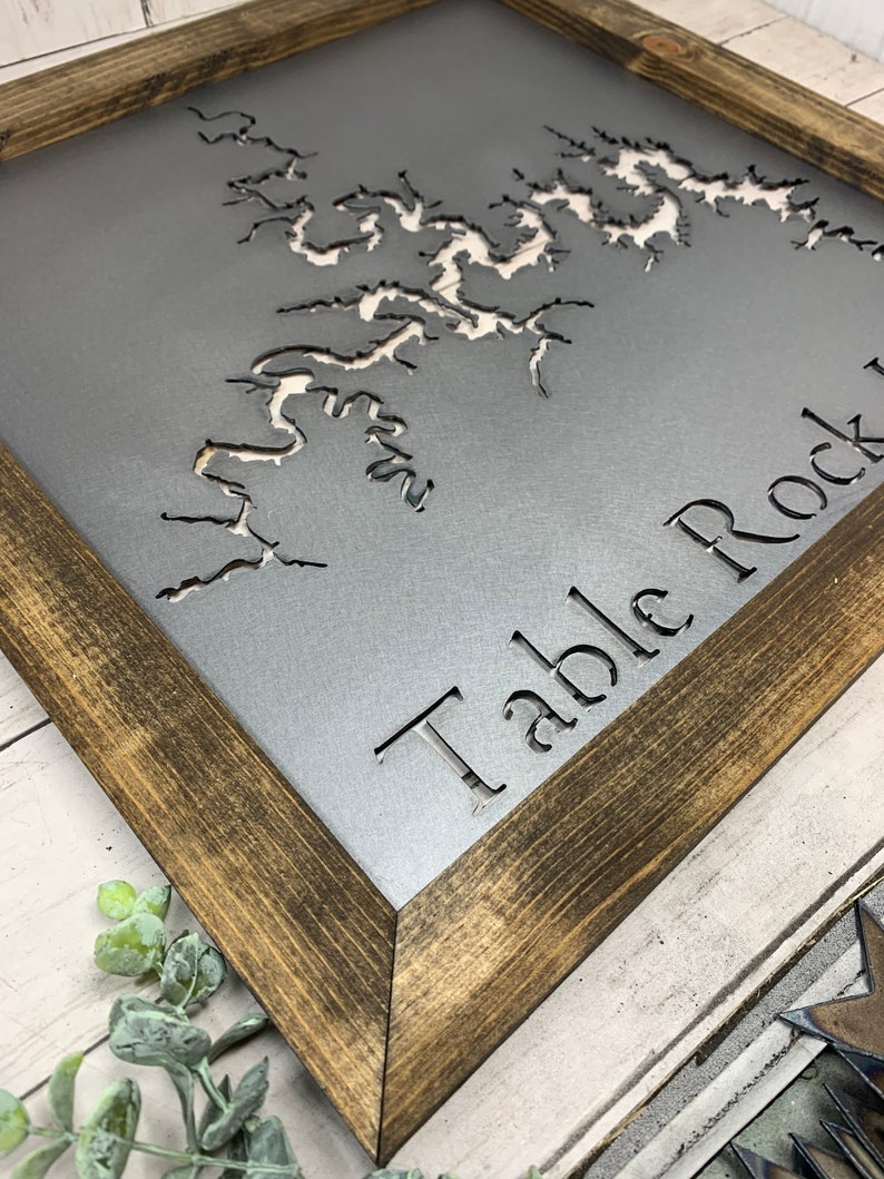 Rustic Wood Framed Metal Lake Map Cutout Custom Lake Design - Etsy