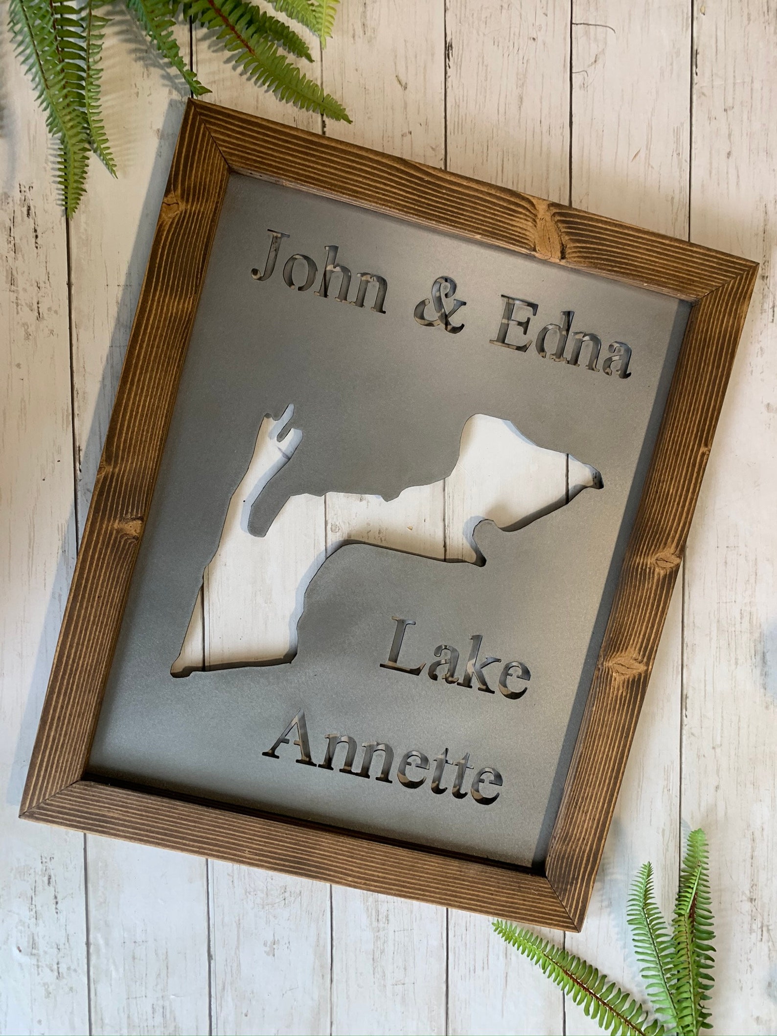 Rustic Wood Framed Metal Lake Map Cutout Custom Lake Design | Etsy