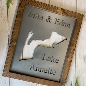 Rustic Wood Framed Metal Lake Map Cutout Custom Lake Design Lakehouse ...