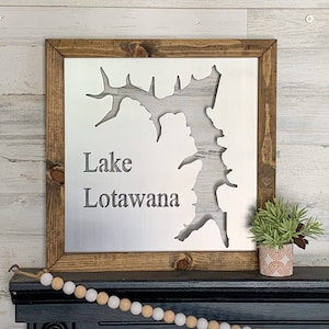 Rustic Wood Framed Metal Lake Map Cutout Custom Lake Design Lakehouse ...