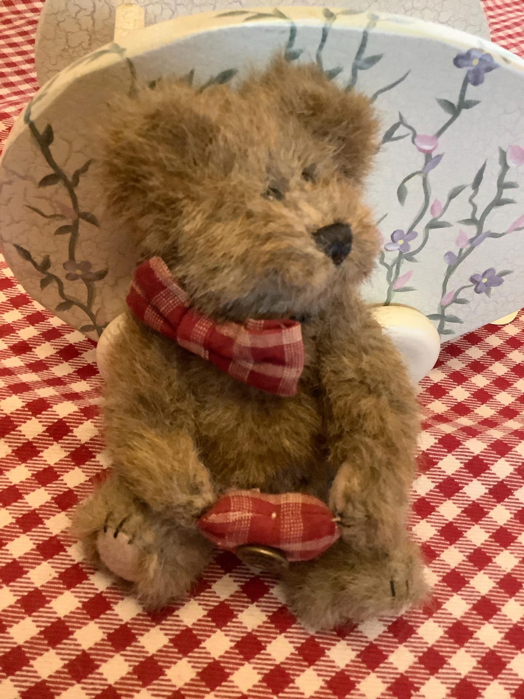 Boyds Bears “ Sheldon Bearchild “ Aprox 5 Inches With Plaid Bow and ...