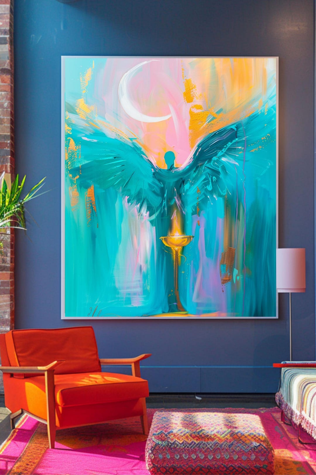 Archangel Haniel Poster – Modern Golden Angel Art in Turquoise & Pearl ...