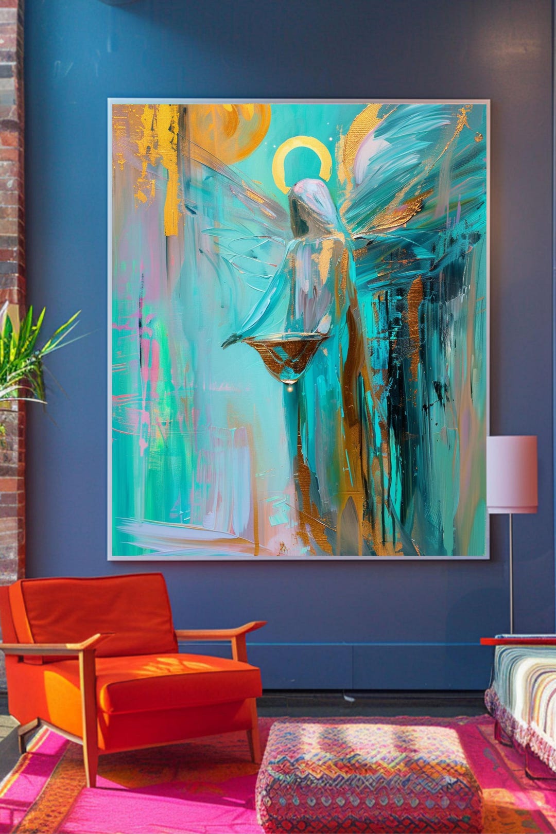 Archangel Haniel Poster – Modern Golden Angel Art in Turquoise & Pearl ...