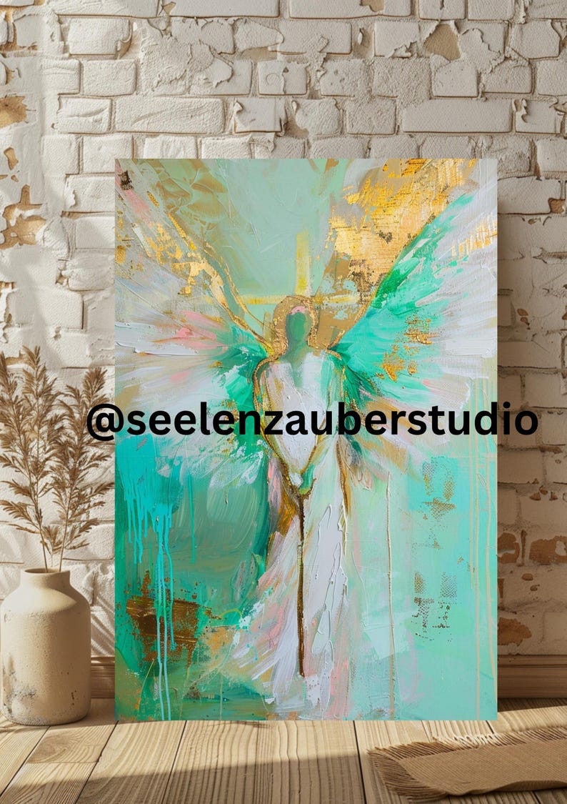 Archangel Raphael Poster Green Turquoise Wall Art Angel Healing ...