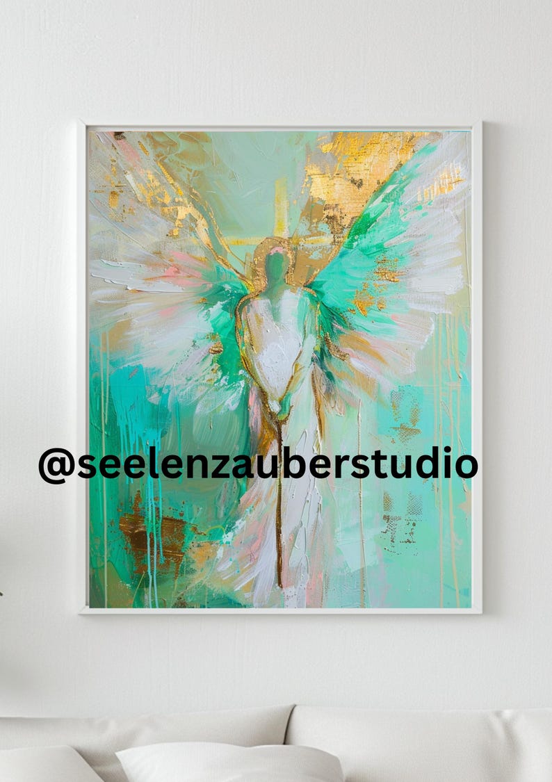 Archangel Raphael Poster Green Turquoise Wall Art Angel Healing ...