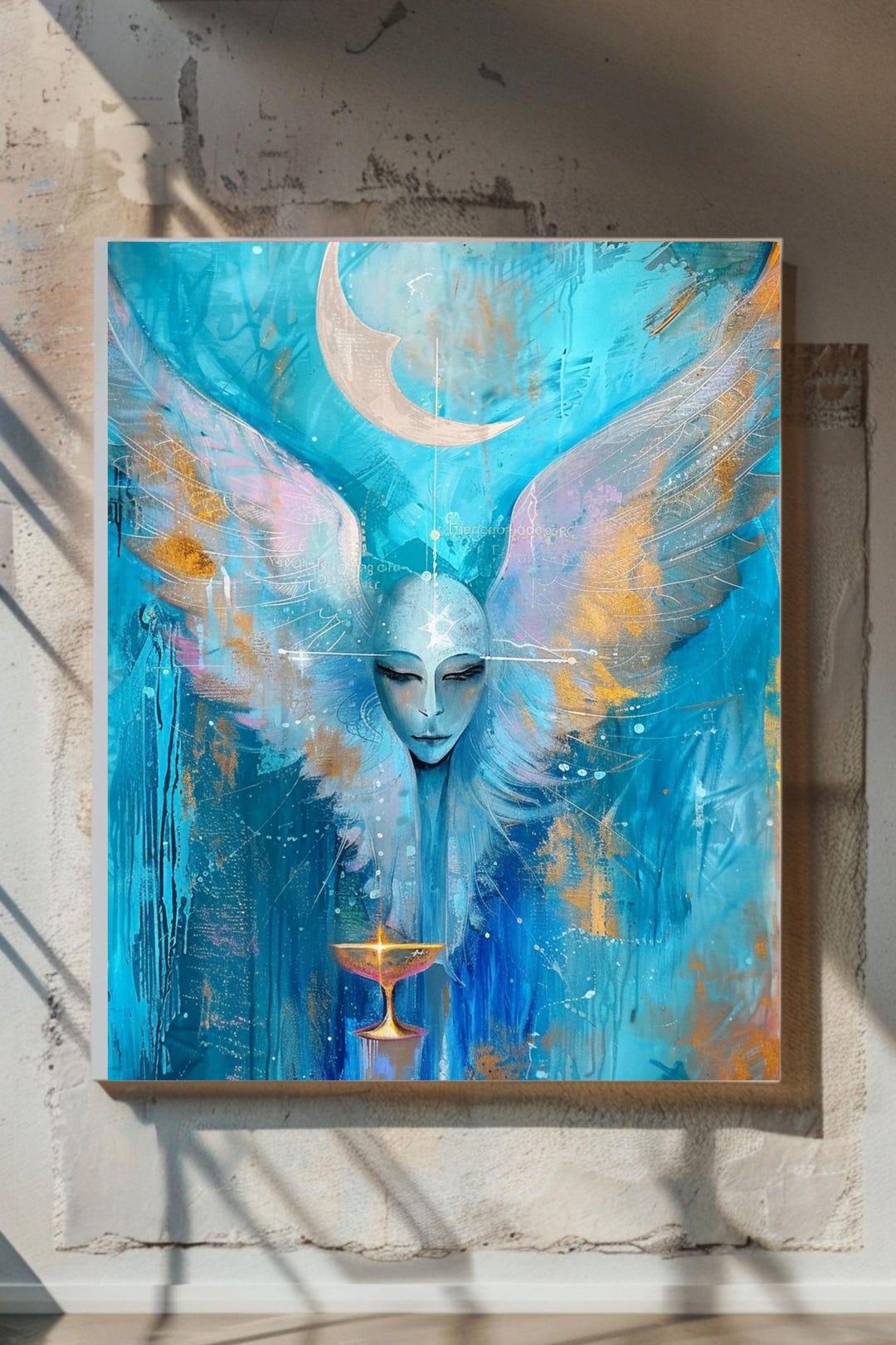 Archangel Haniel Poster – Modern Golden Angel Art in Turquoise & Pearl ...