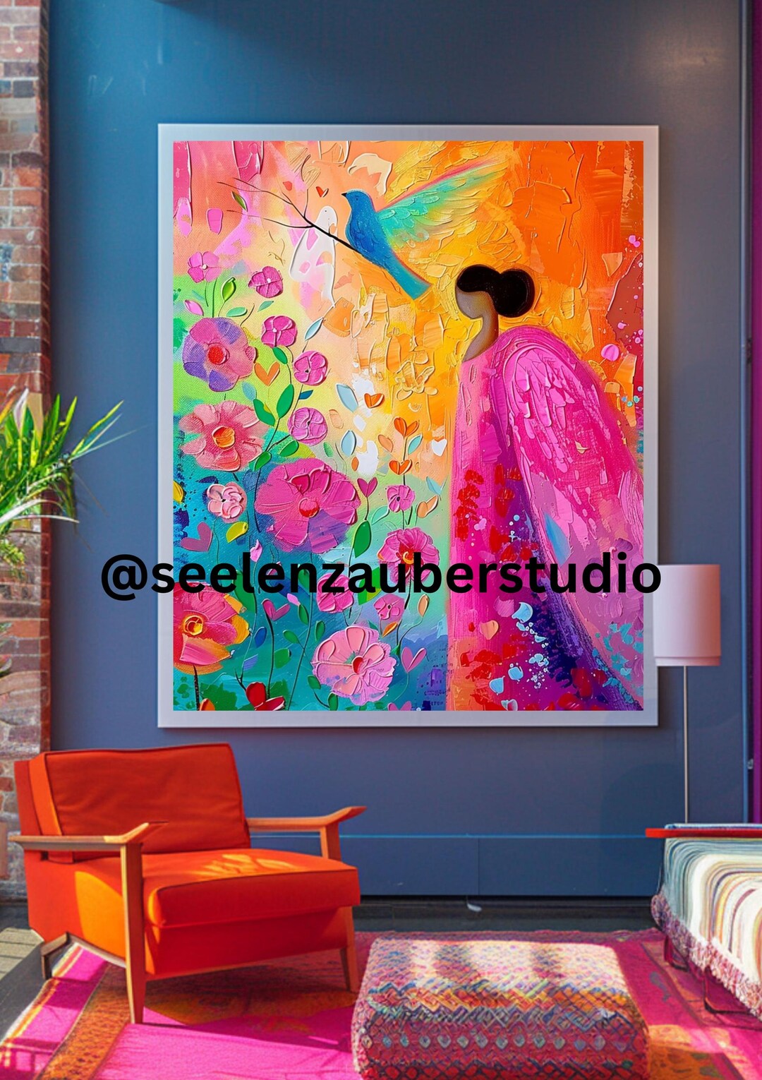 Colorful Angel Digital Download A4 | Pink Angel With Bird | Abstract ...