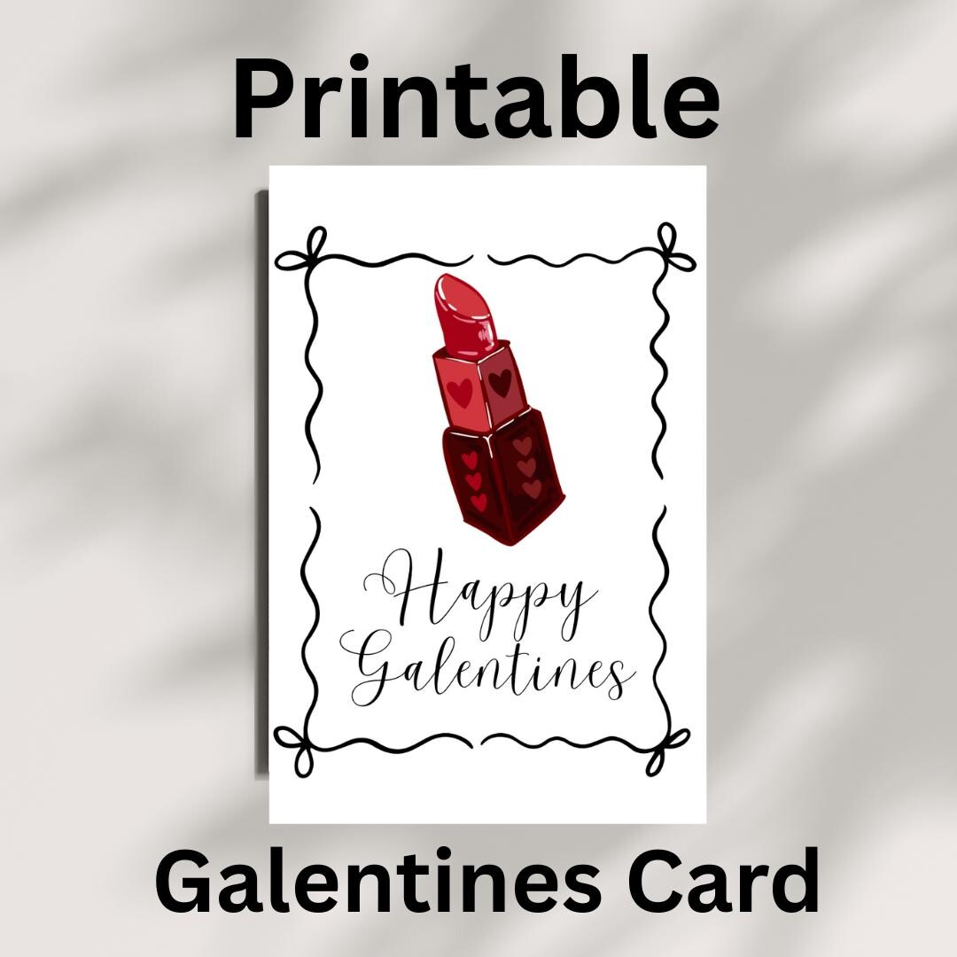 Printable Galentines Card | Foldable Valentine Card | Lipsitck ...