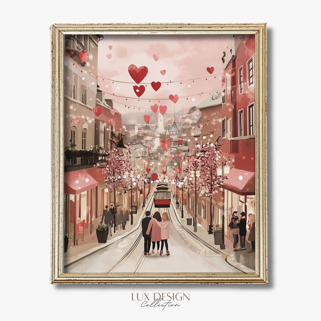 Printable Valentines City Street Scene - Romantic Wall Art, Cozy ...